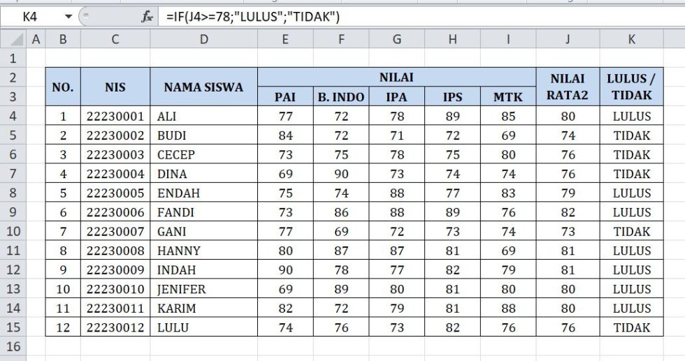 Contoh dan Penjelasan Rumus IF, IF AND dan IF OR di Microsoft Excel ...