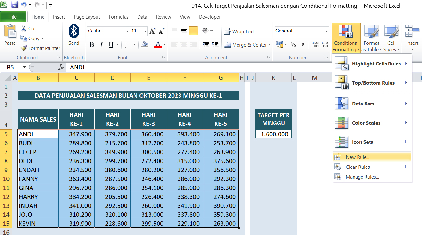 Cara Mudah Cek Capaian Target Penjualan Salesman dengan Conditional Formatting | Depot Excel