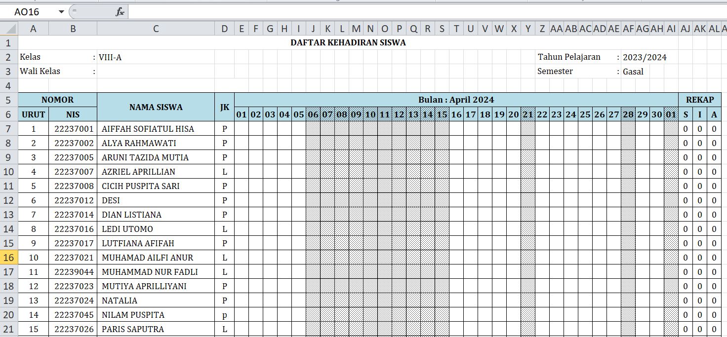Cara Praktis Membuat Absensi Siswa Otomatis di Excel untuk Bulan ...