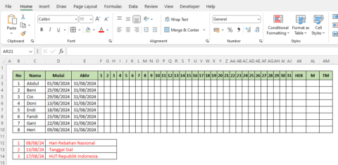 Cara Membuat Tabel Absensi Pekerja Harian di Excel dengan Conditional ...