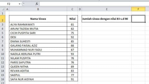 Cara Menghitung Nilai dalam 2 Rentang Nilai dengan COUNTIFS dan ...