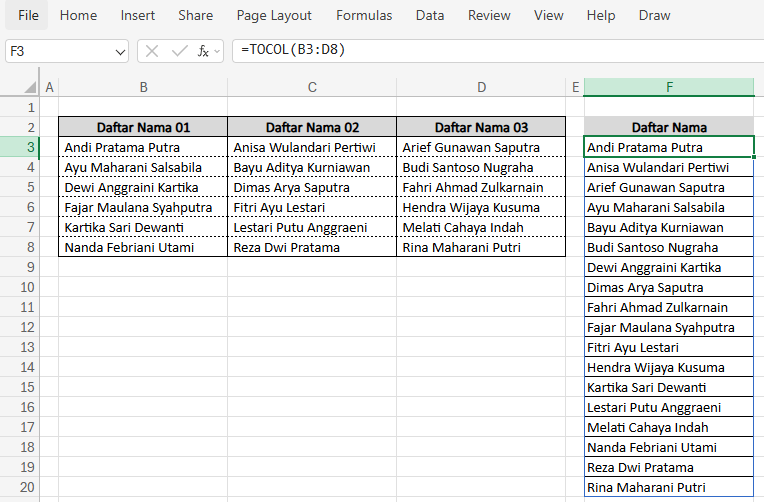 3 Cara Mengubah Tabel Jadi 1 Kolom Secara Otomatis dengan Rumus Excel | Depot Excel