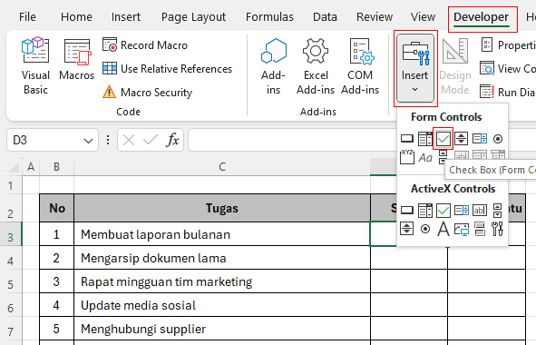 Cara Membuat Simbol Ceklis di Excel untuk Checklist Interaktif Otomatis ...