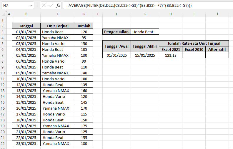 3 Cara Menghitung Rata-rata dengan Pengecualian dan Rentang Tanggal di ...